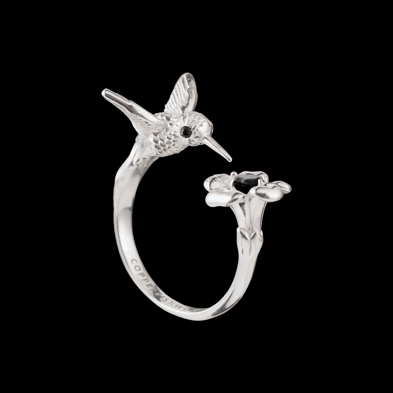Customized Silver Hummingbird Ring With Gemstone COPPERTIST WU Customized Silver Hummingbird Ring With Gemstone COPPERTIST WU