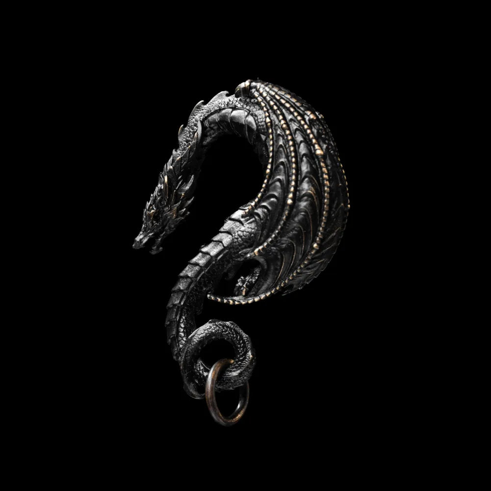 Gothic Blackened Brass Dragon Hook Keychain with Onyx Eyes V22 ...
