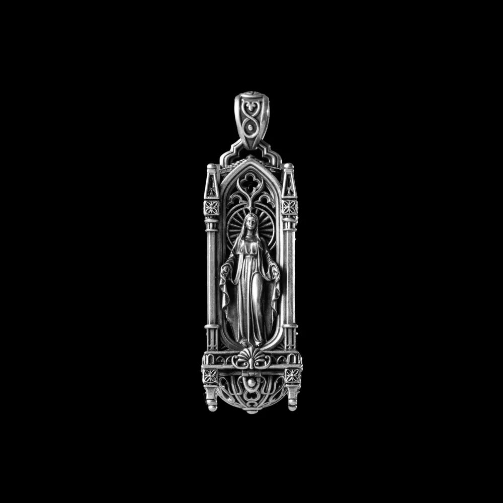 Oxidized Silver Madonna Sanctum Pendant – Gothic Cathedral Jewelry ...