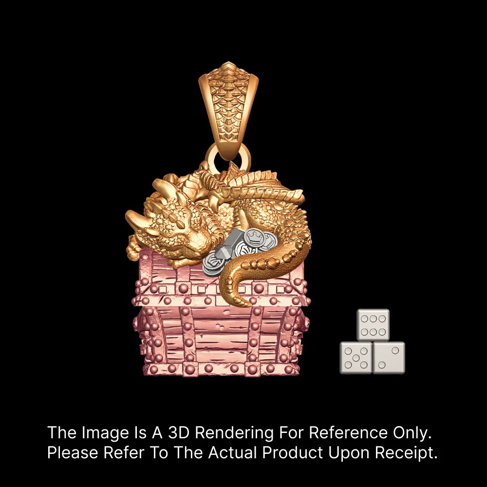 Mythical Dragon Treasure Chest Pendant - 18K RGP & 18K GP & Silver ...