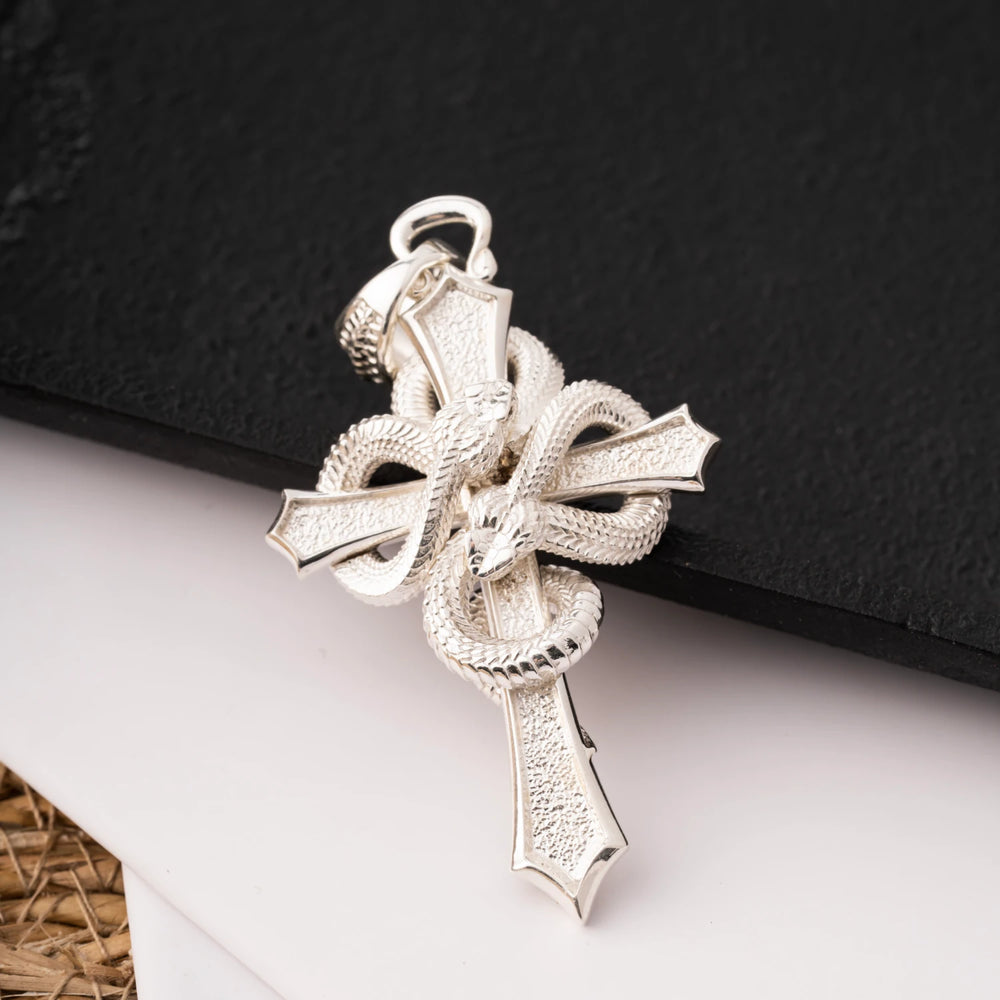 Stunning Double Snake Cross Pendant Necklace | S925 – COPPERTIST.WU