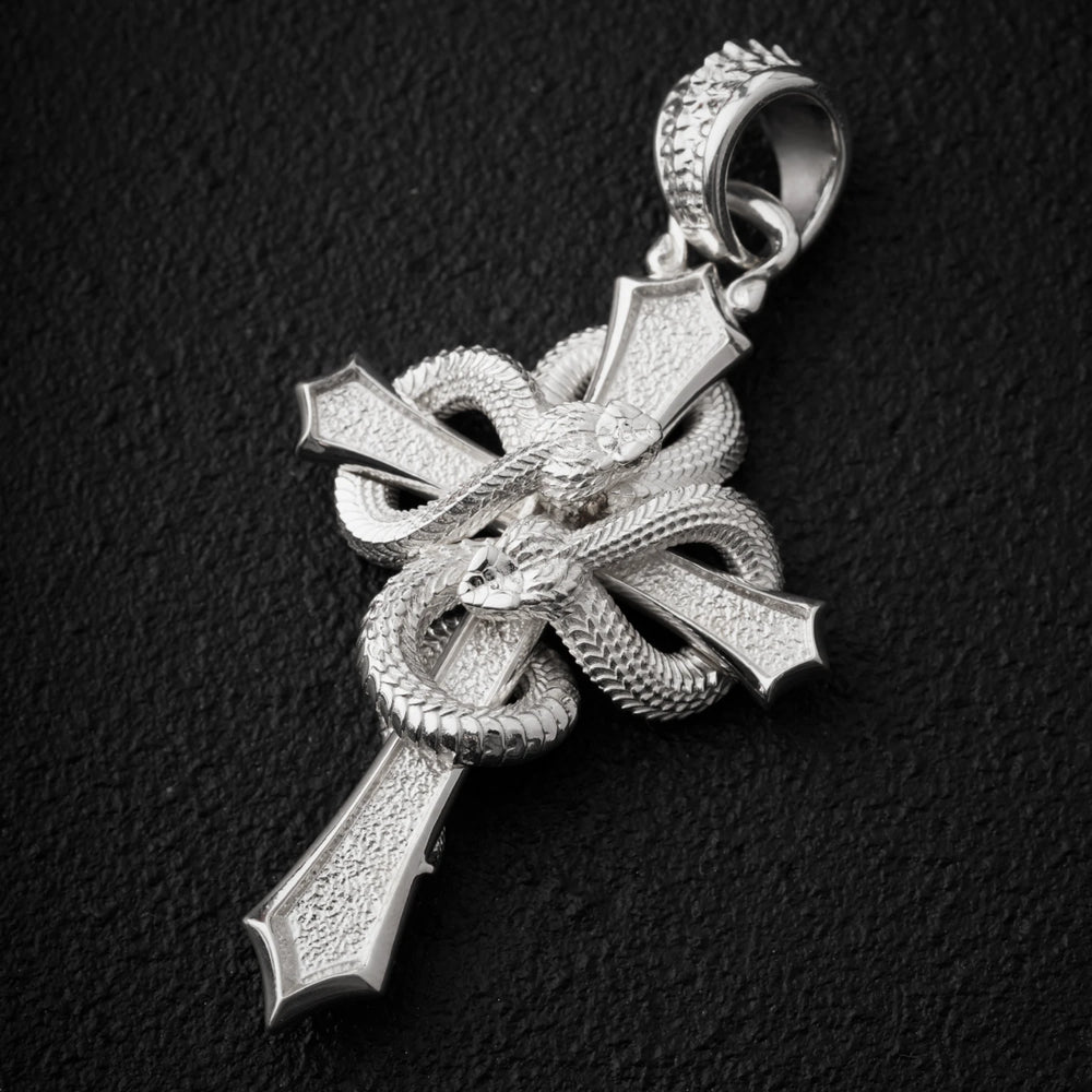 Stunning Double Snake Cross Pendant Necklace | S925 – COPPERTIST.WU